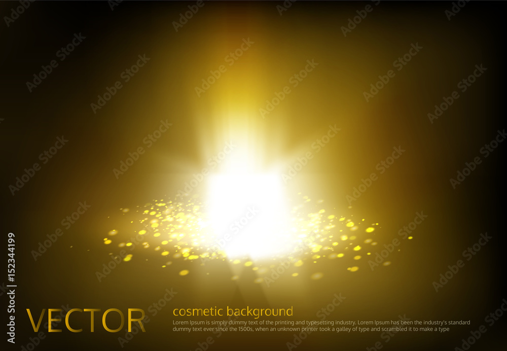 Vector illustration of a golden light ray with glitter, a light beam, a ...