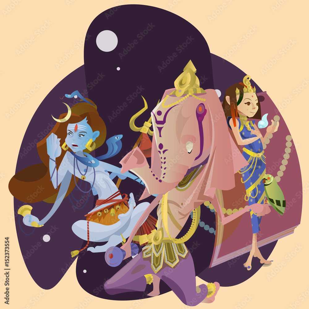 Set of isolated hindu gods meditation in yoga poses lotus and Goddess ...