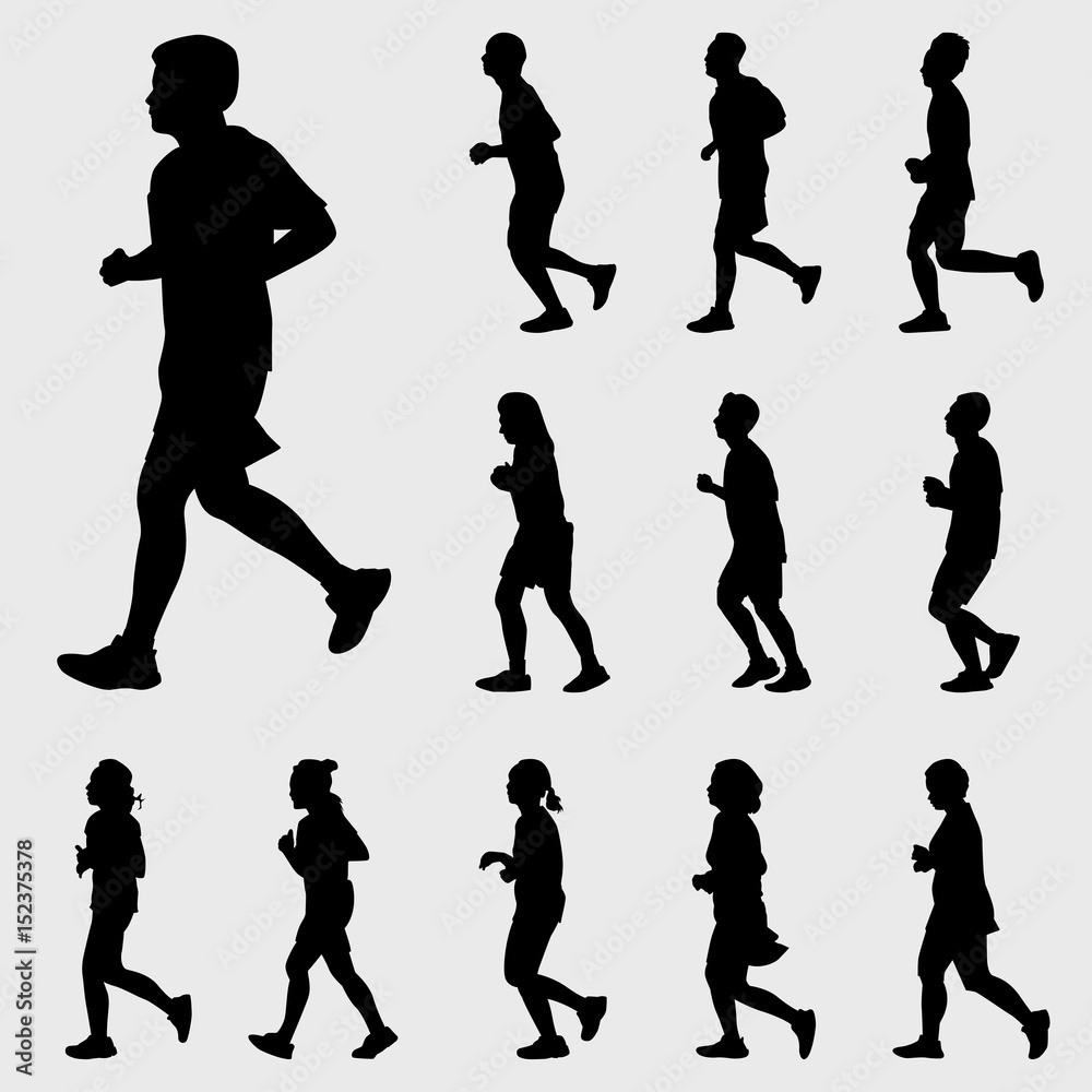 People Running Silhouettes Vector Set Stock Vector | Adobe Stock