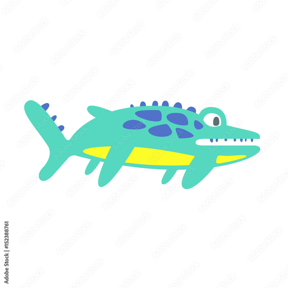 Cute funny ichthyosaur, prehistoric animal character colorful vector ...