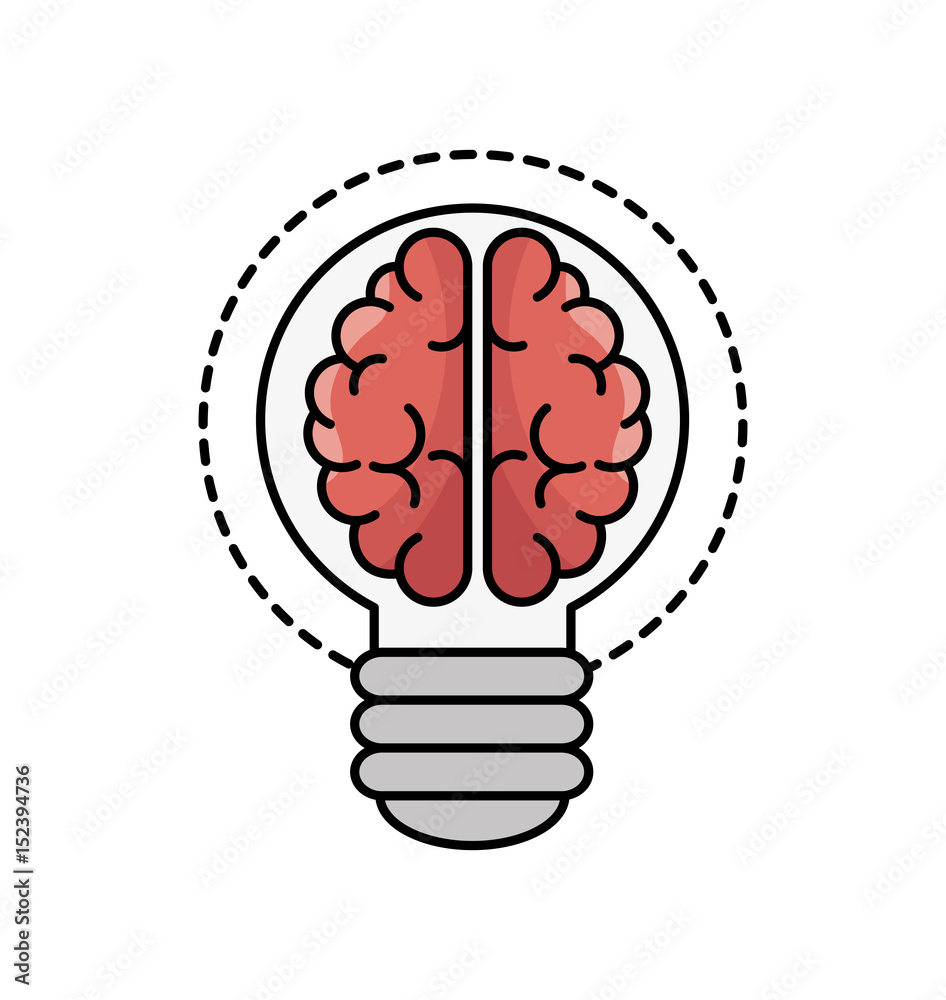 Light bulb with brain inside, over white background. Vector ...