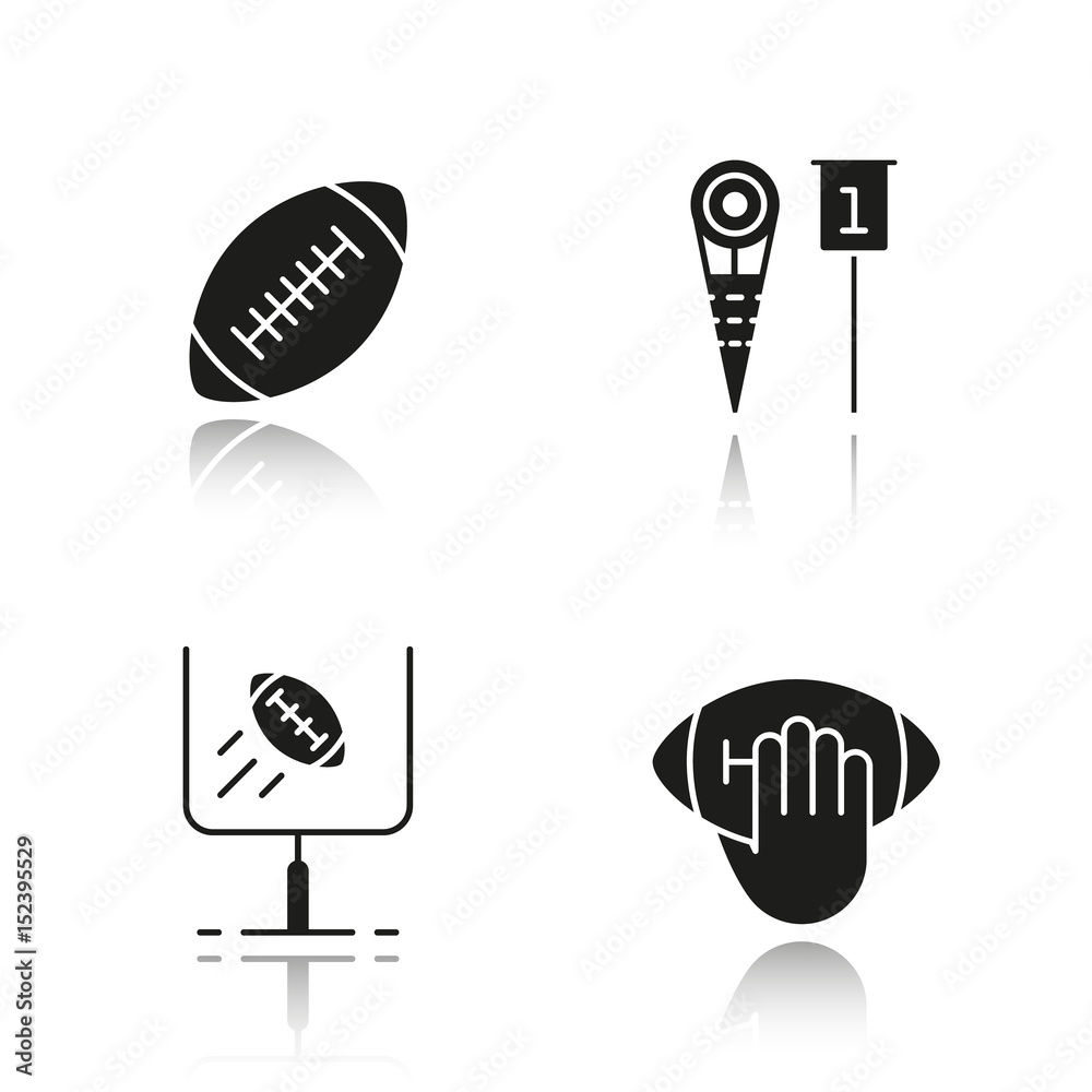 American football drop shadow black icons set Stock Vector | Adobe Stock