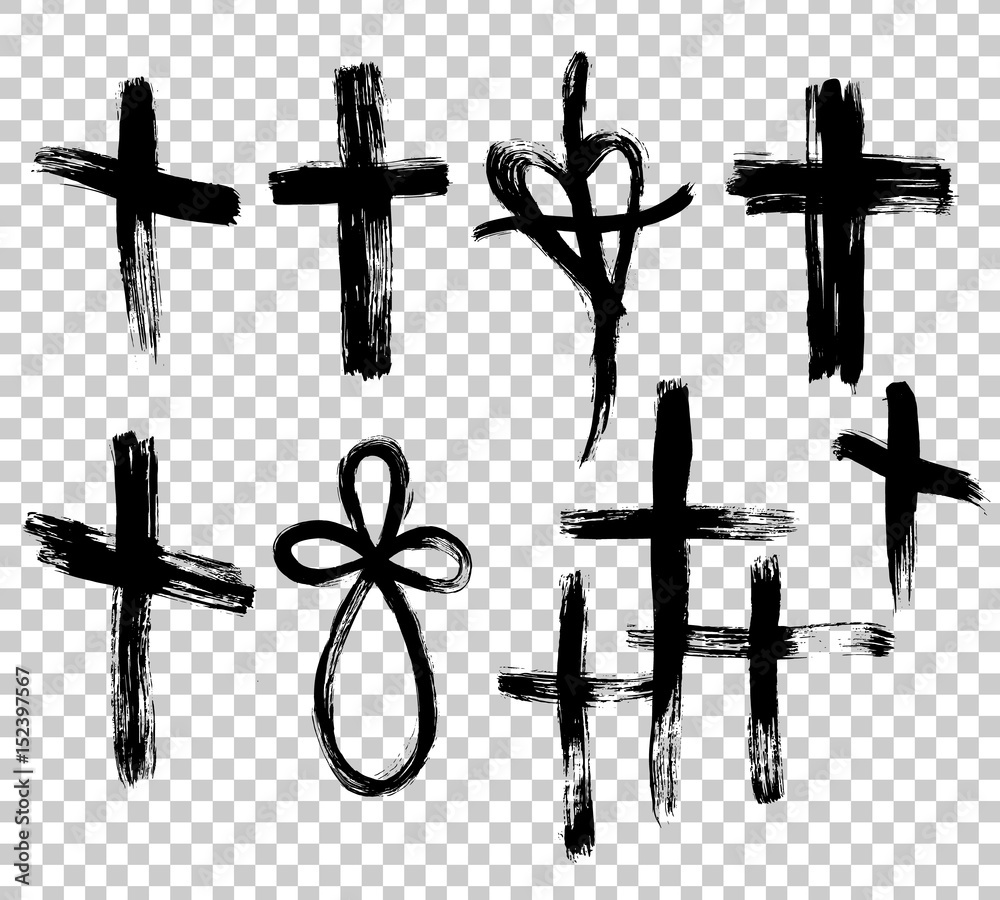 Hand drawn set cross. Grunge cross. Cross made with brush stroke Stock ...