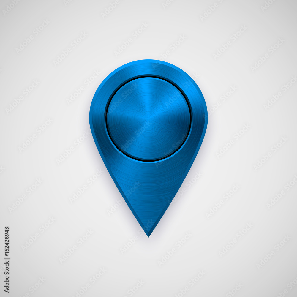 Blue technology map pointer badge, GPS button template with metal ...