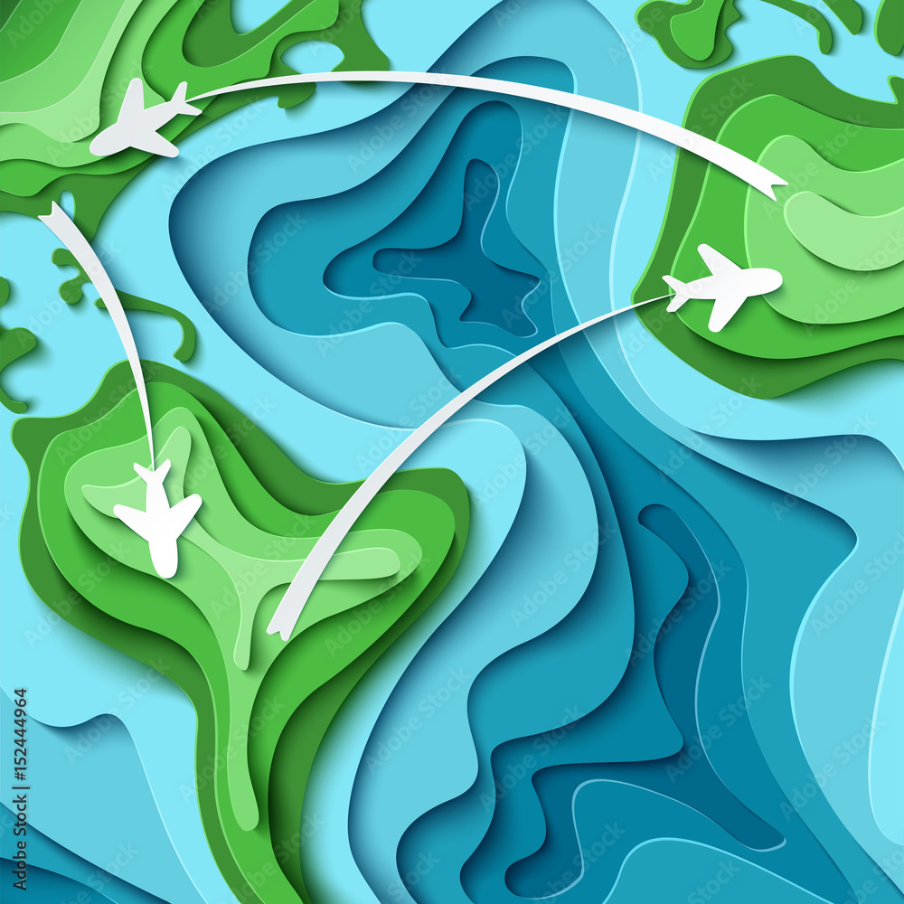 Paper planes flying across world map. Around the World - travel concept ...