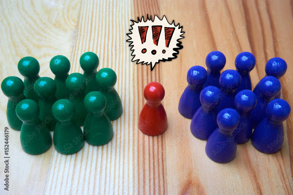 Symbol for conflict or fight - two groups of people and one person in ...