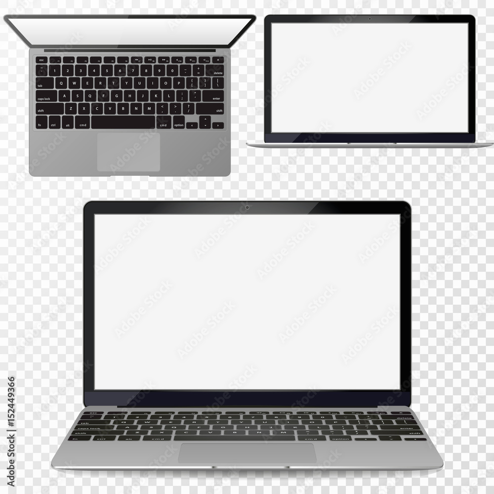 Vector Realistic silver laptop front and top view. set .with ...
