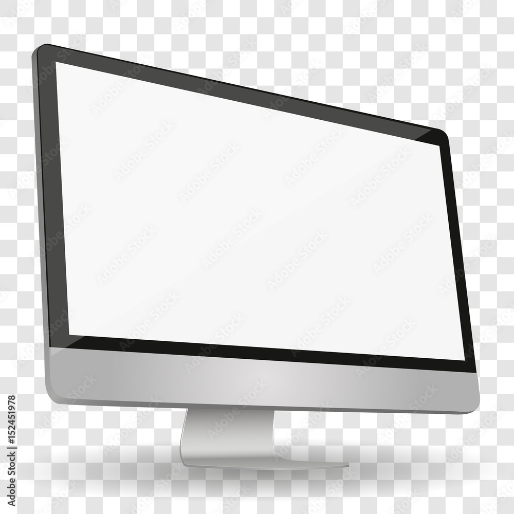 Computer display with blank white screen isolated on a transparent ...
