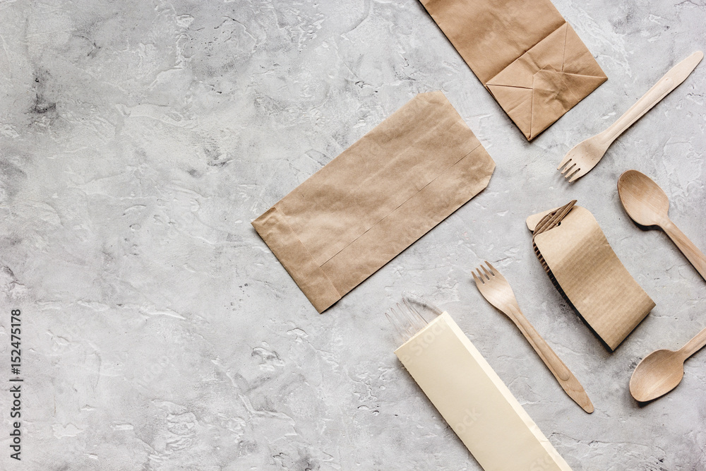 paper bags for food delivery restourant stone table background top view ...