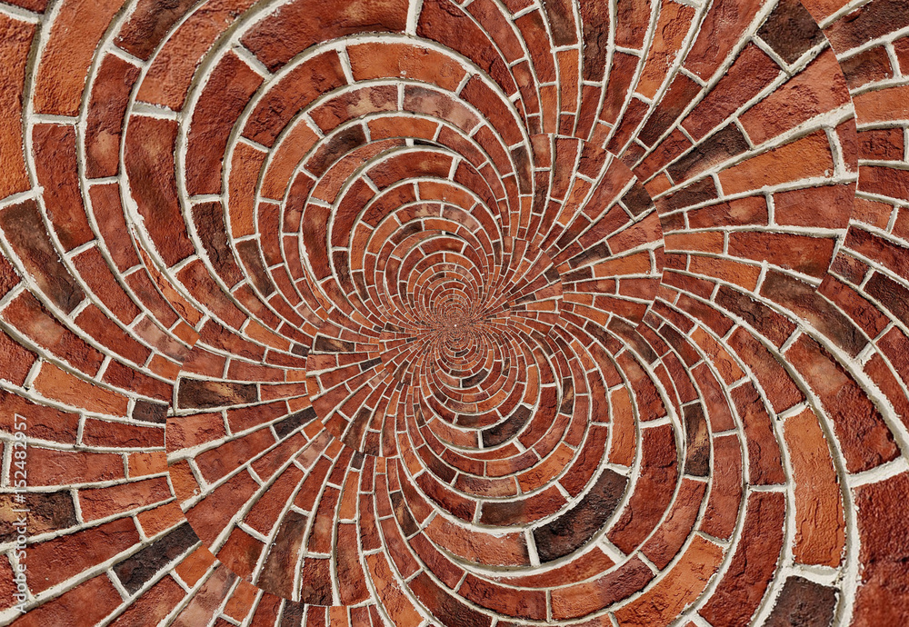 Double spiral effect abstract red brick wall texture background. Arch ...