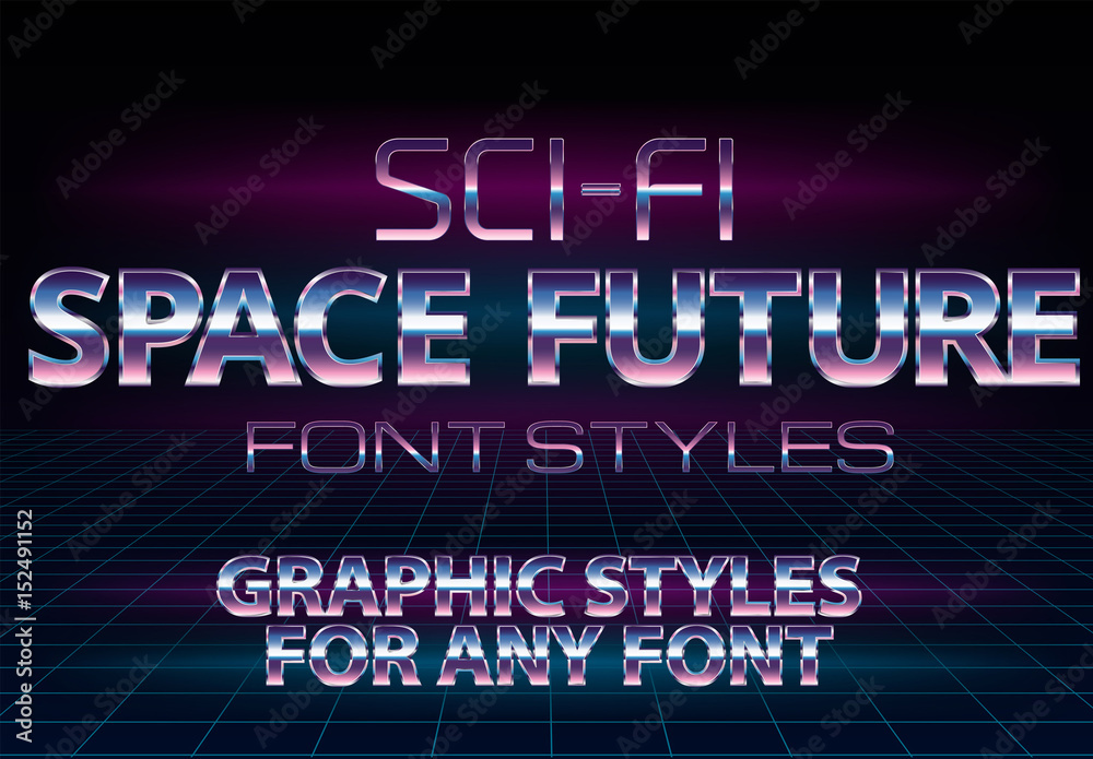Retro Sci-fi Chrome Text Style Set 1 Stock Template | Adobe Stock