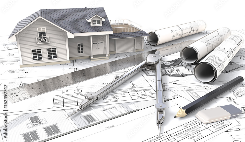 3D House on Design Sketches and Blueprints. 3D House, drawings and ...