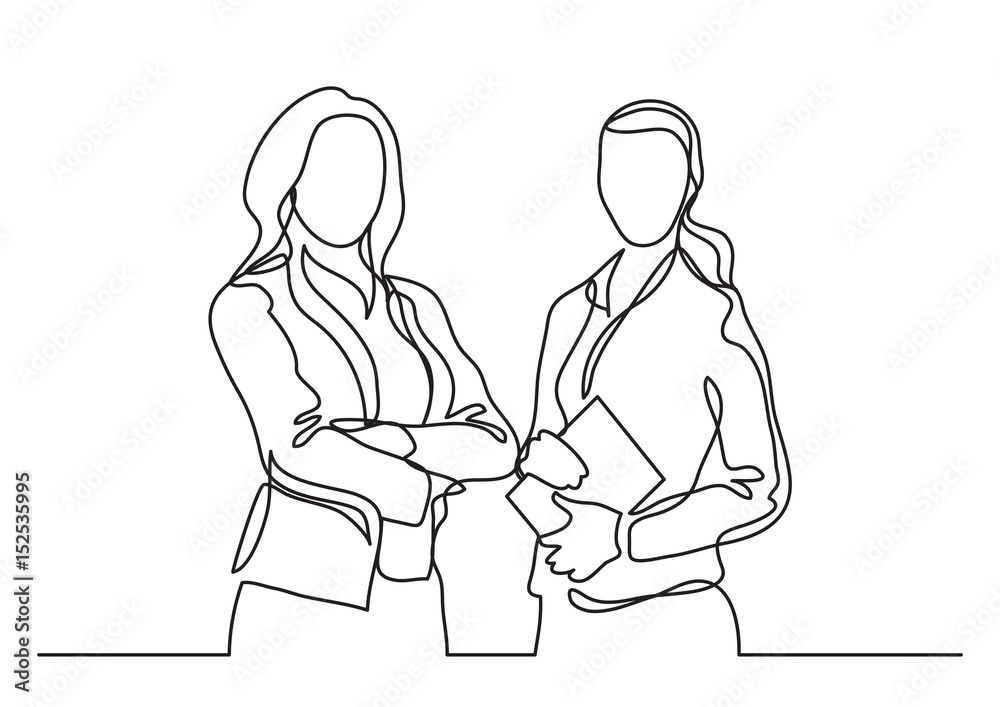 two standing business women - continuous line drawing Stock Vector ...