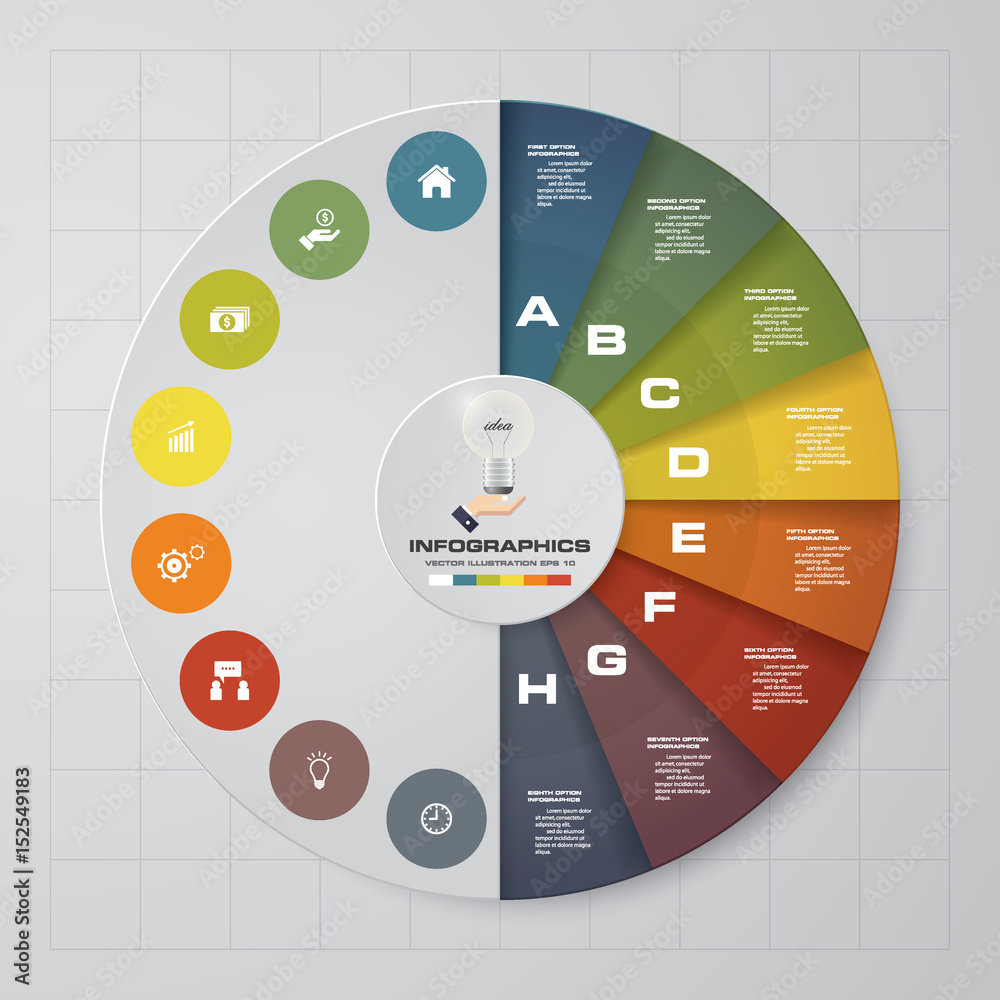 Abstract 8 steps modern pie chart infographics elements.Vector ...