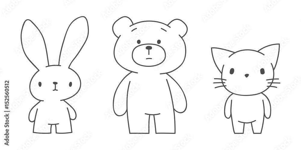 Vector set of line toy animals Stock Vector | Adobe Stock