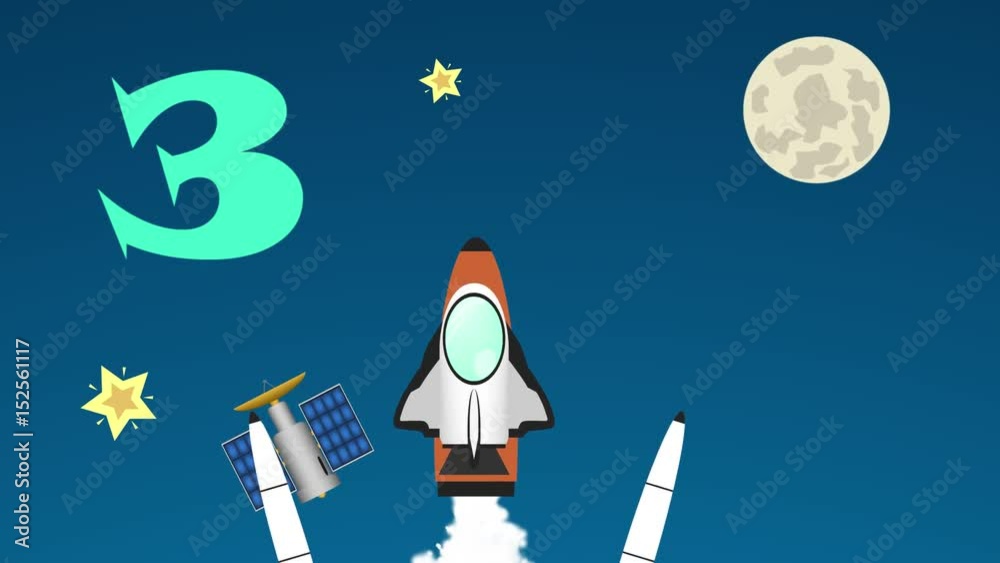 Animation cartoon rocket count down introduction for children and kid ...