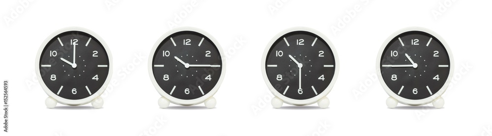 Closeup group of black and white clock with shadow for decorate show ...