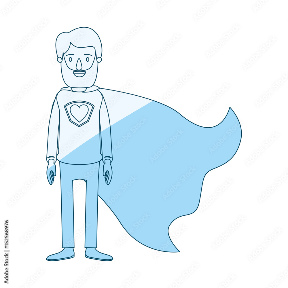 blue silhouette shading cartoon full body bearded super man hero with ...