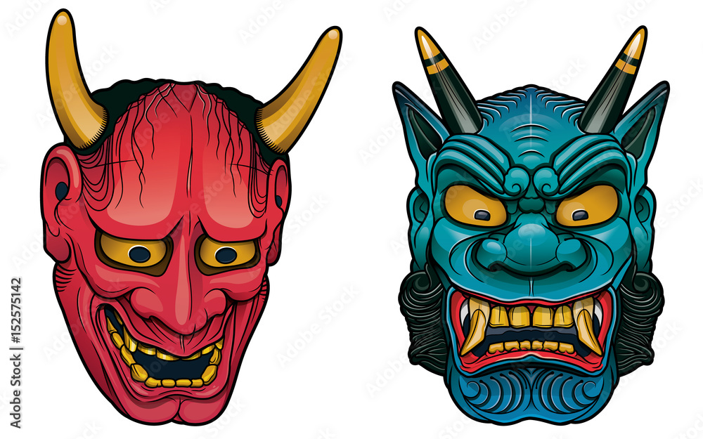 oriental demon masks Stock Vector | Adobe Stock