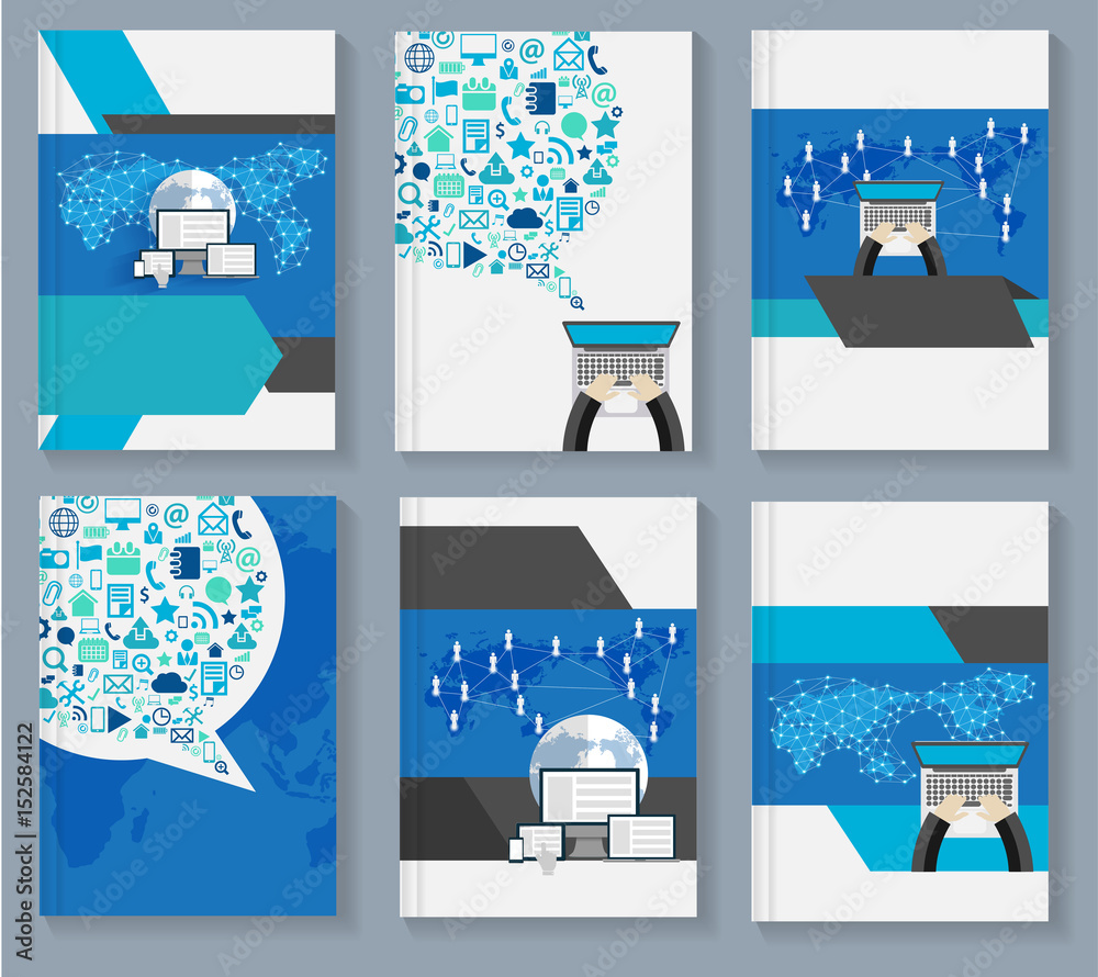 Business magazine cover layout design with innovation technology social ...