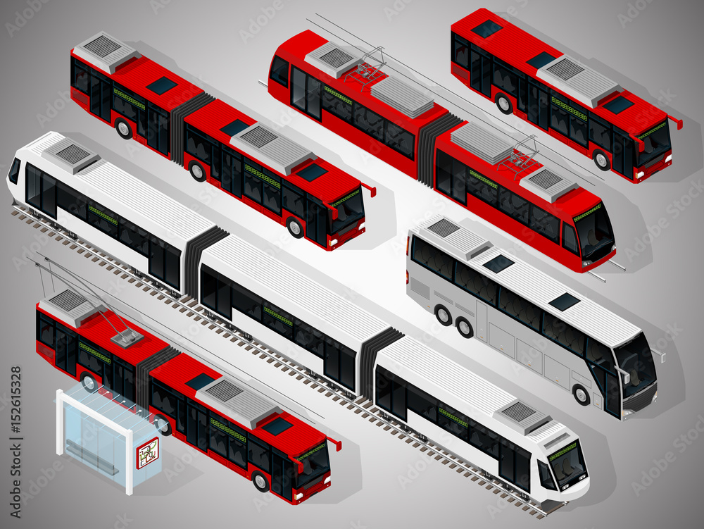 Vector isometric illustration of a set of municipal transport ...