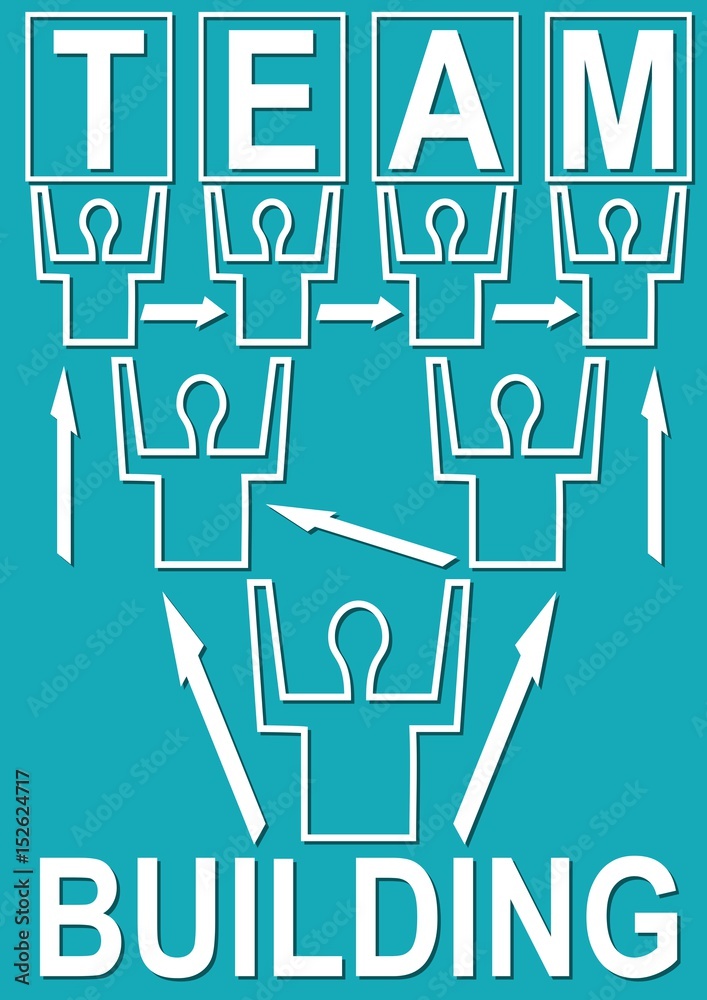 Team building banner with people mono line silhouettes on trendy green ...
