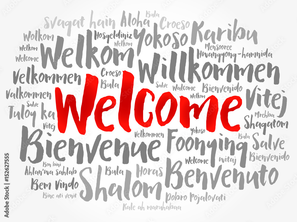 WELCOME word cloud in different languages, concept background Stock ...