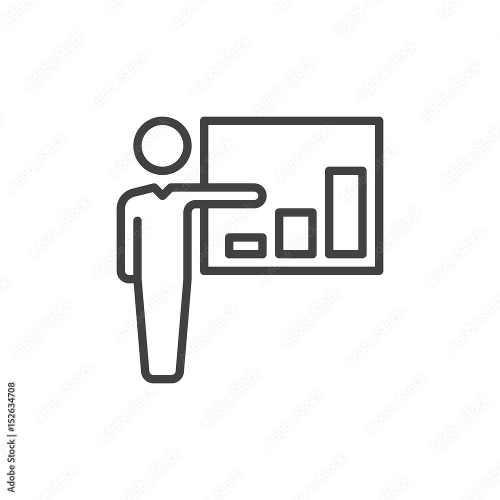 Person and growing chart line icon, outline vector sign, linear style ...