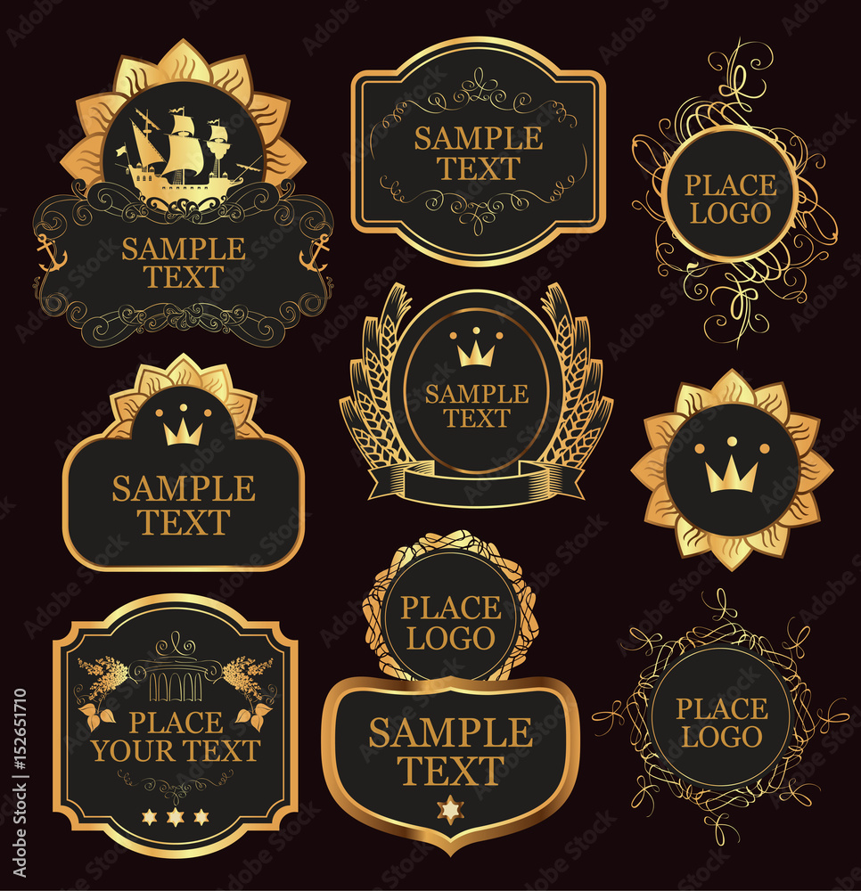 set of vector ornate labels templates in baroque style in black and ...