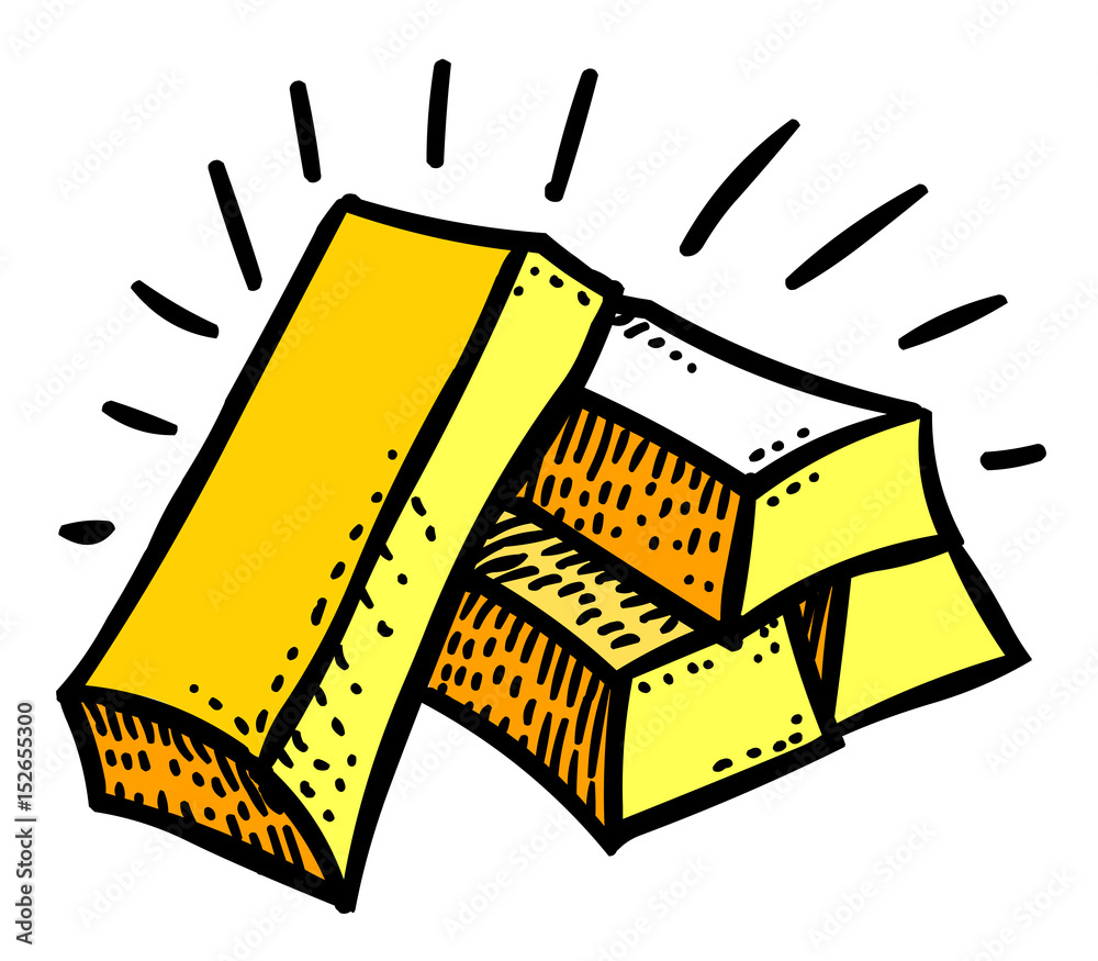 Cartoon image of Gold bars Icon. Gold symbol. An artistic freehand ...