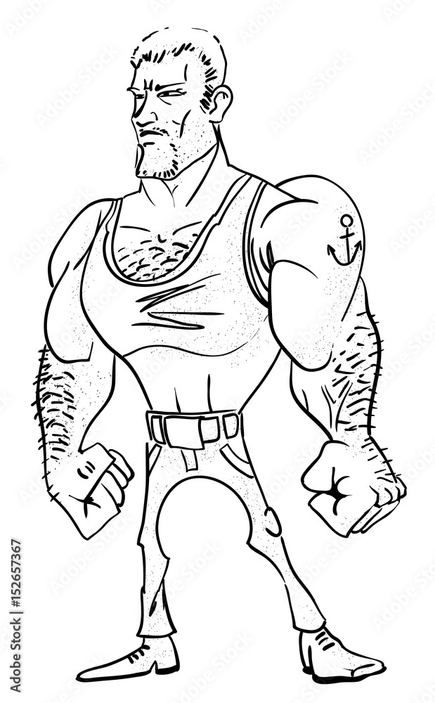 Cartoon image of tough man. An artistic freehand picture. Stock Vector ...