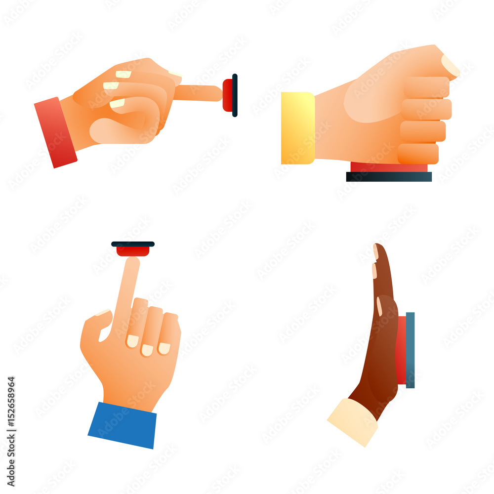 Hand press red button finger press control push pointer gesture human ...
