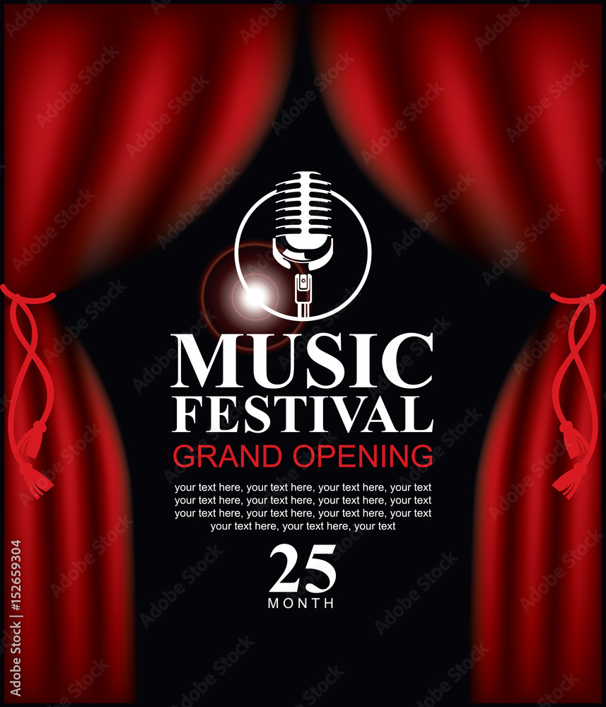 vector poster for a music festival with a red velvet curtain ...