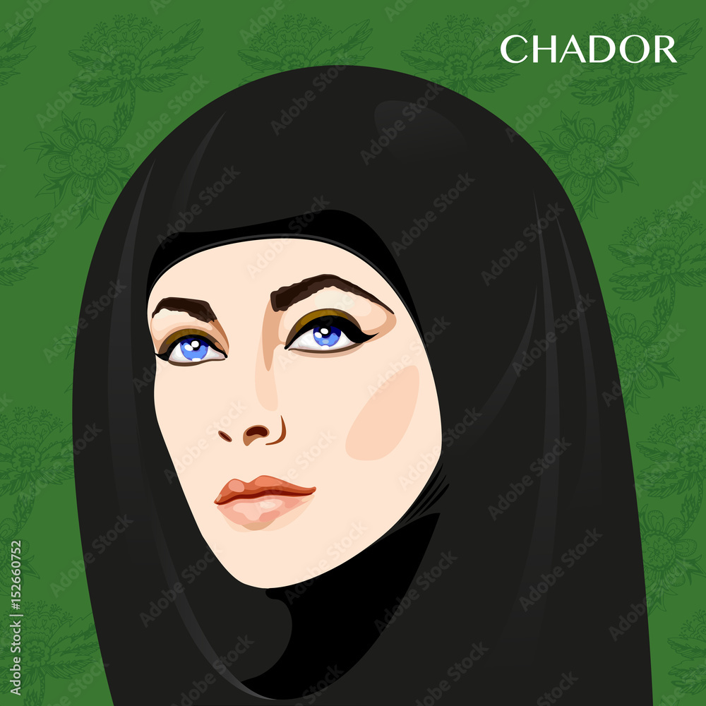 Vetor de Varieties of traditional Muslim women's clothes -chador. Look ...