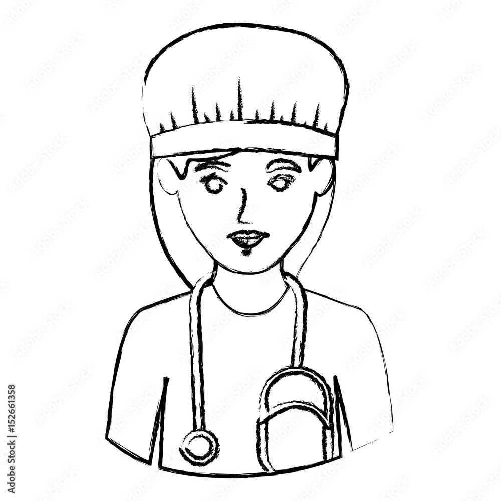 monochrome blurred contour with half body of nurse vector illustration ...