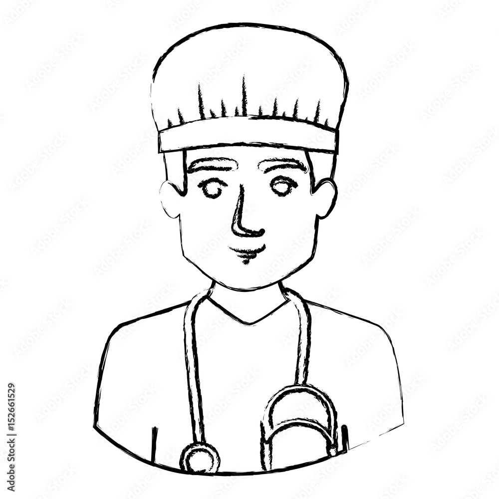 monochrome blurred contour with half body of male nurse vector ...