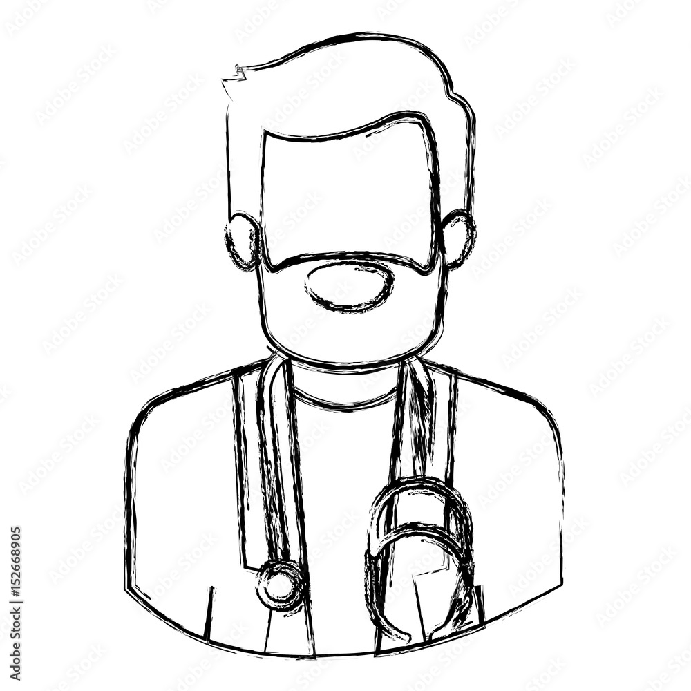 monochrome blurred contour with half body of faceless bearded doctor ...