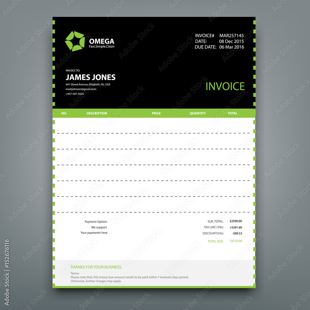 Customizable Invoice template Layout design. Vector illustration Stock ...