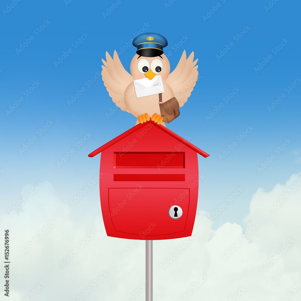 bird postman and mailbox Stock Illustration | Adobe Stock