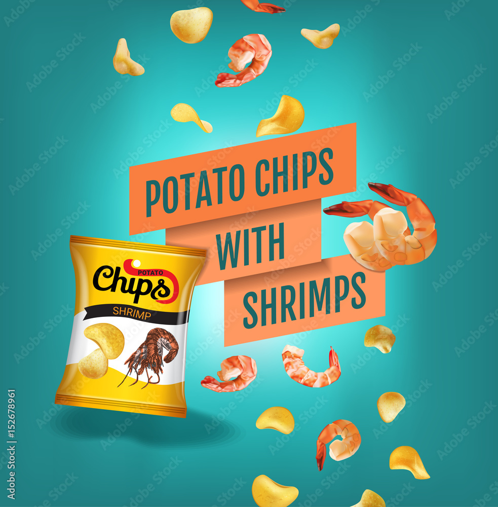 Potato chips ads. Vector realistic illustration of potato chips with ...