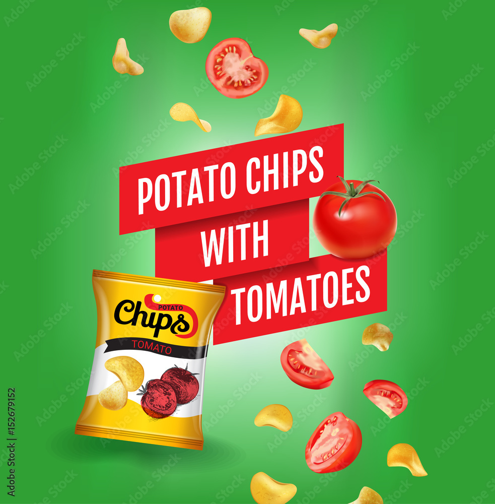 Potato chips ads. Vector realistic illustration of potato chips with ...