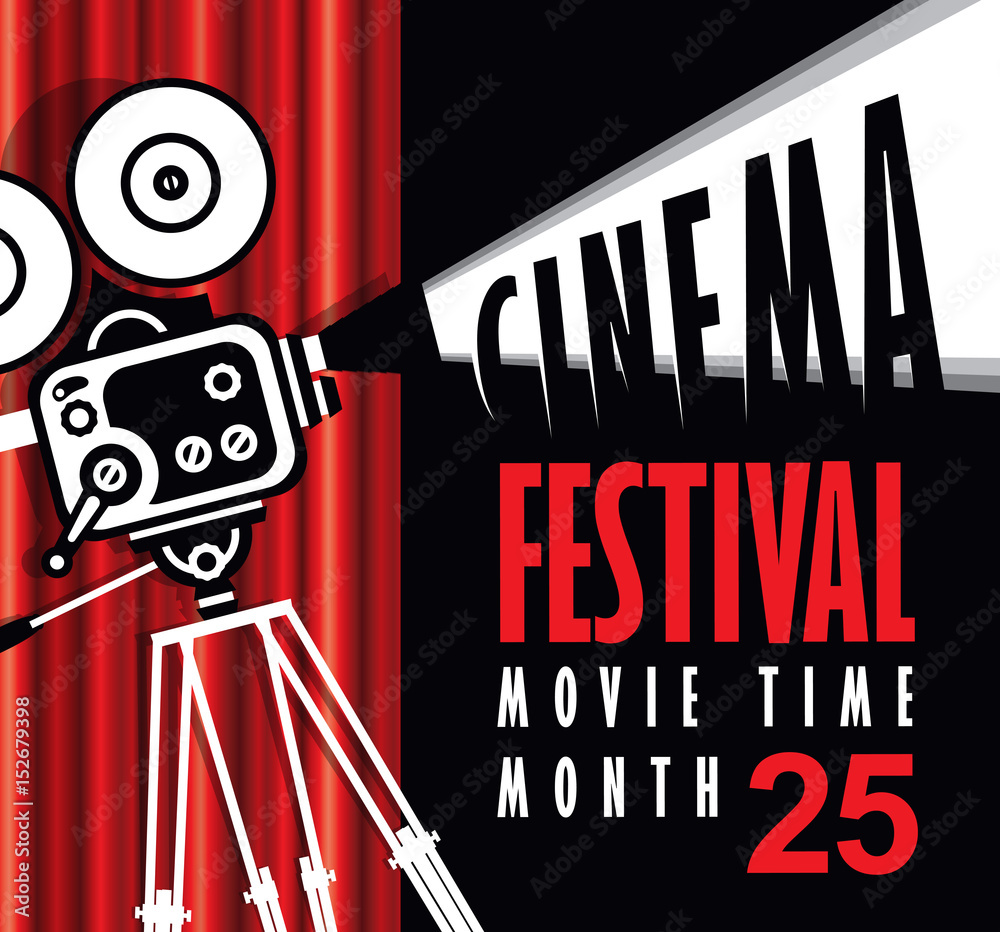 Vector movie time poster with cinema Red Curtains and old fashioned ...