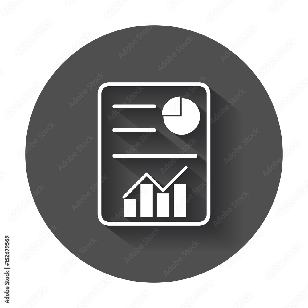 Document with chart symbol. Flat vector illustration with long shadow ...