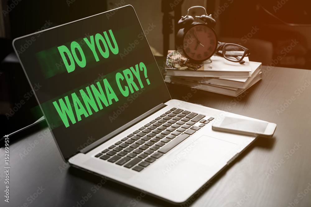Do you wanna cry Malware is infected computer office Stock-Foto | Adobe ...