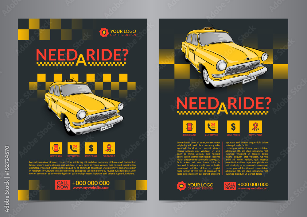 Taxi pickup service design layout templates. A4 call taxi concept flyer ...