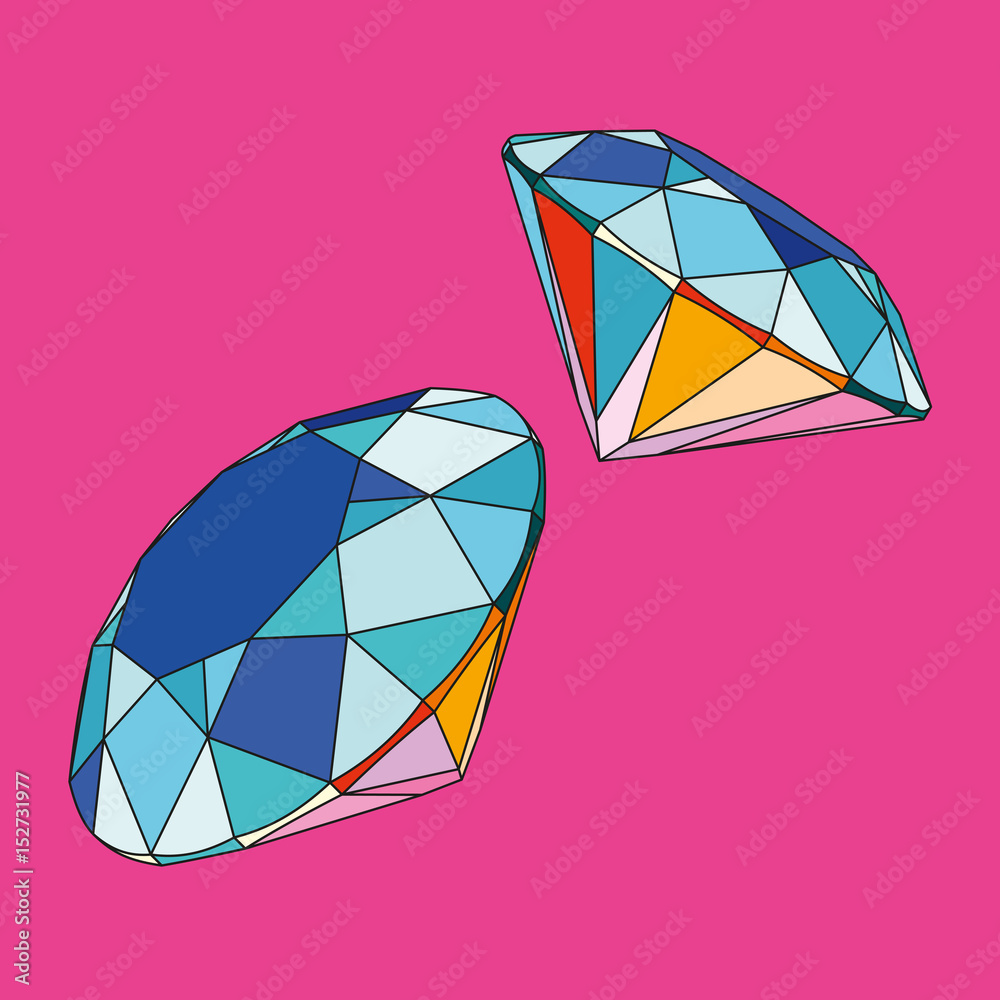 Two diamonds on color background. Pop art image. Illustrated fashion ...