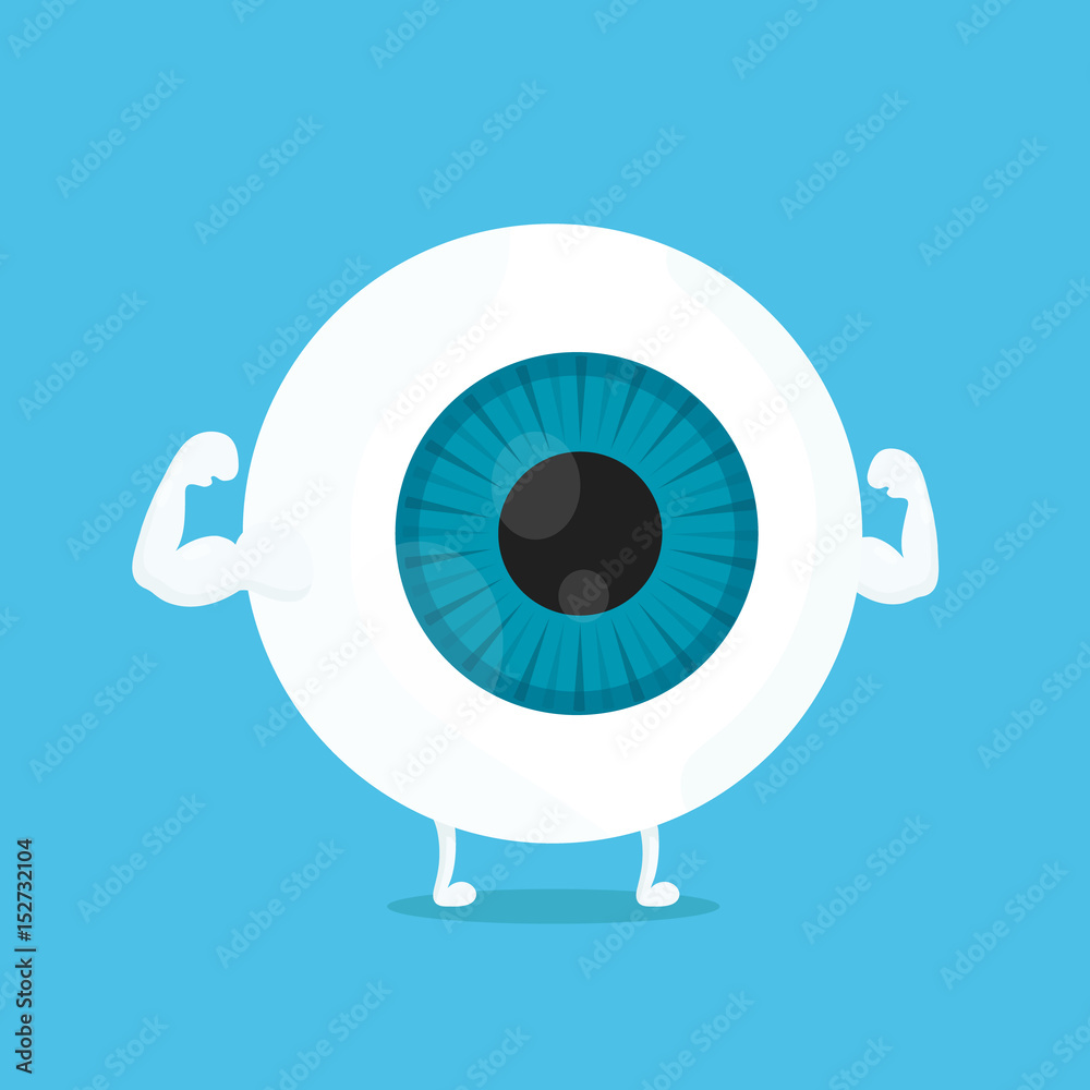 Strong healthy white eye, eyeball character. Vector flat cartoon ...