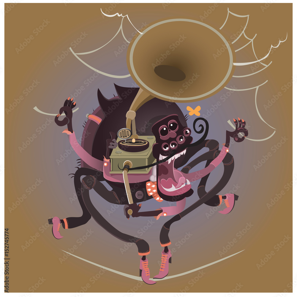 Cartoon spider with nature background Stock Vector | Adobe Stock