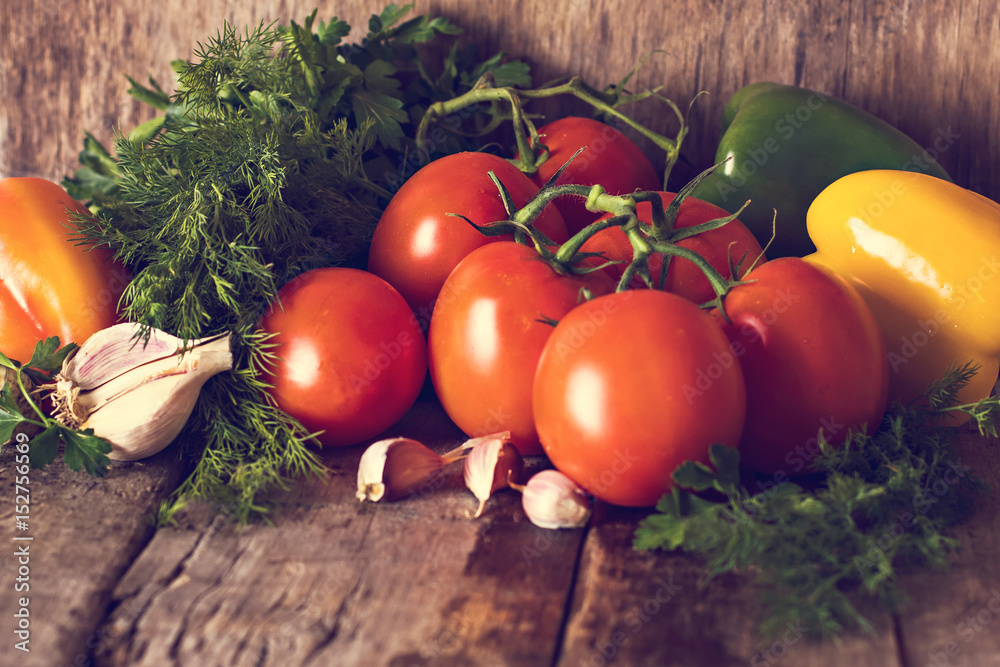 tomatoes, bell pepper, garlic, herbs Stock Photo | Adobe Stock