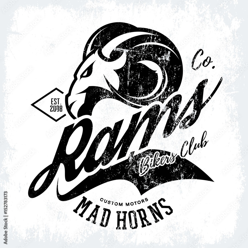 Vintage American furious ram bikers club tee print vector design ...
